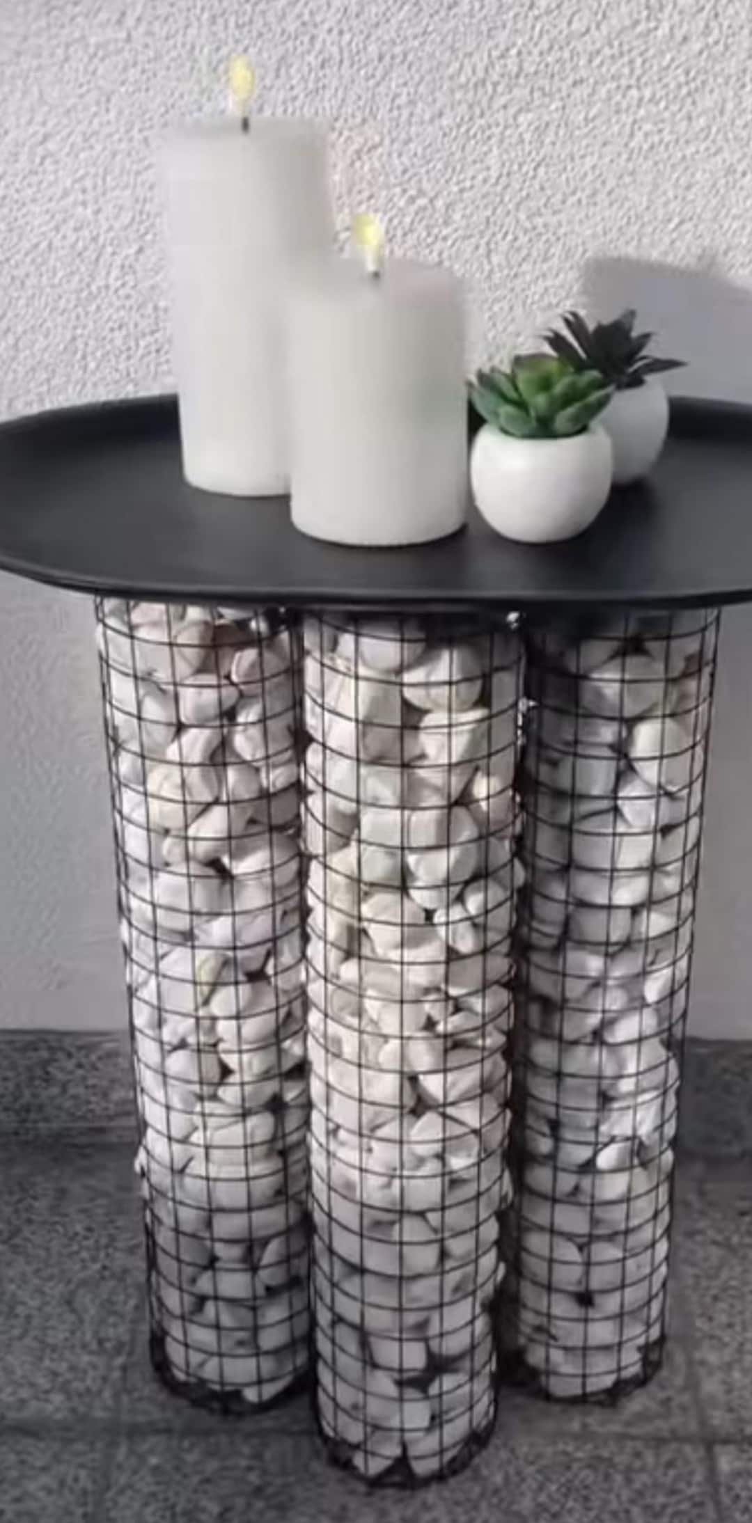 Outdoor Side Table With Gabion Columns – Handmade Garden Table With ...