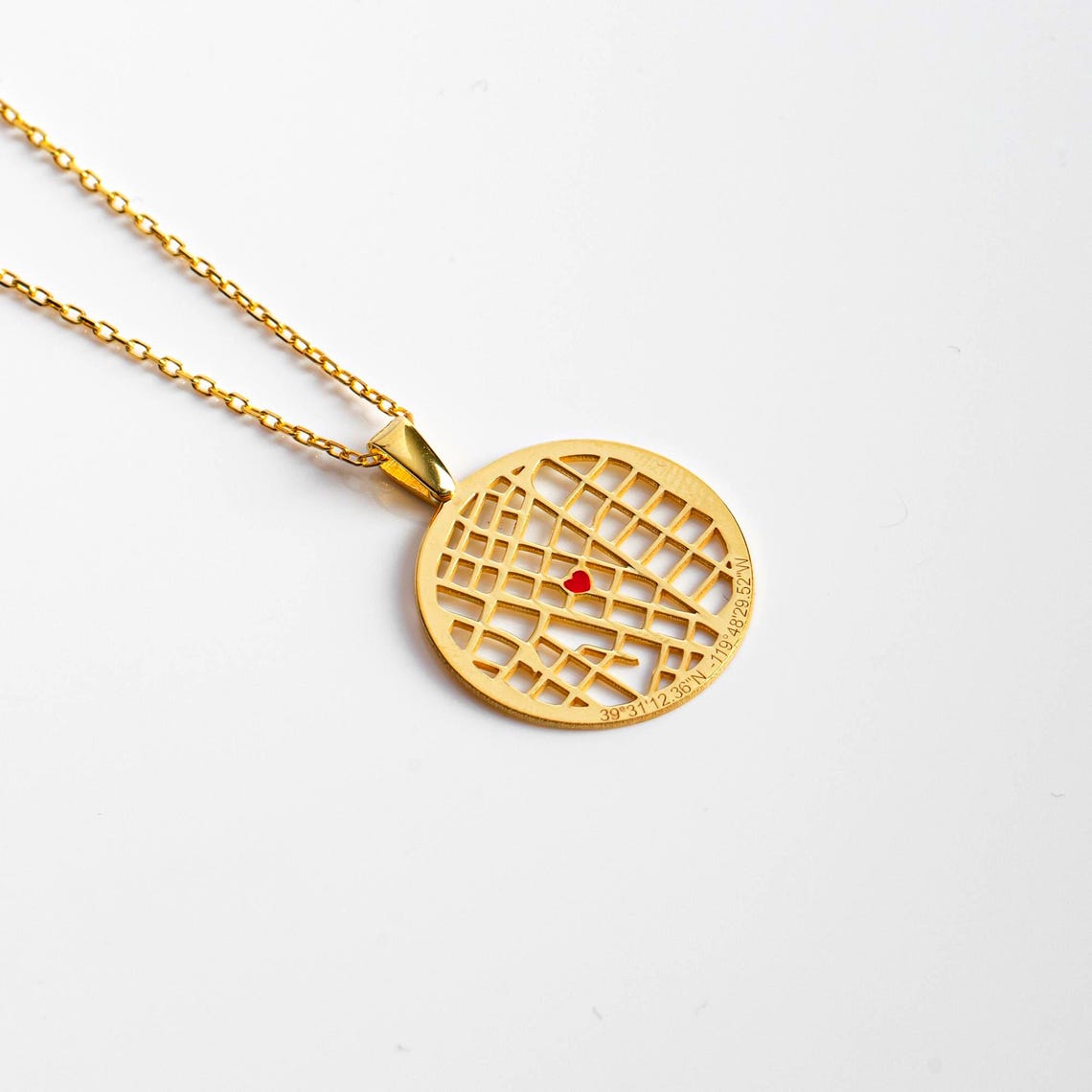 Engraved Map Necklace: Sterling Silver Coordinate Heart Pendant, Couple ...