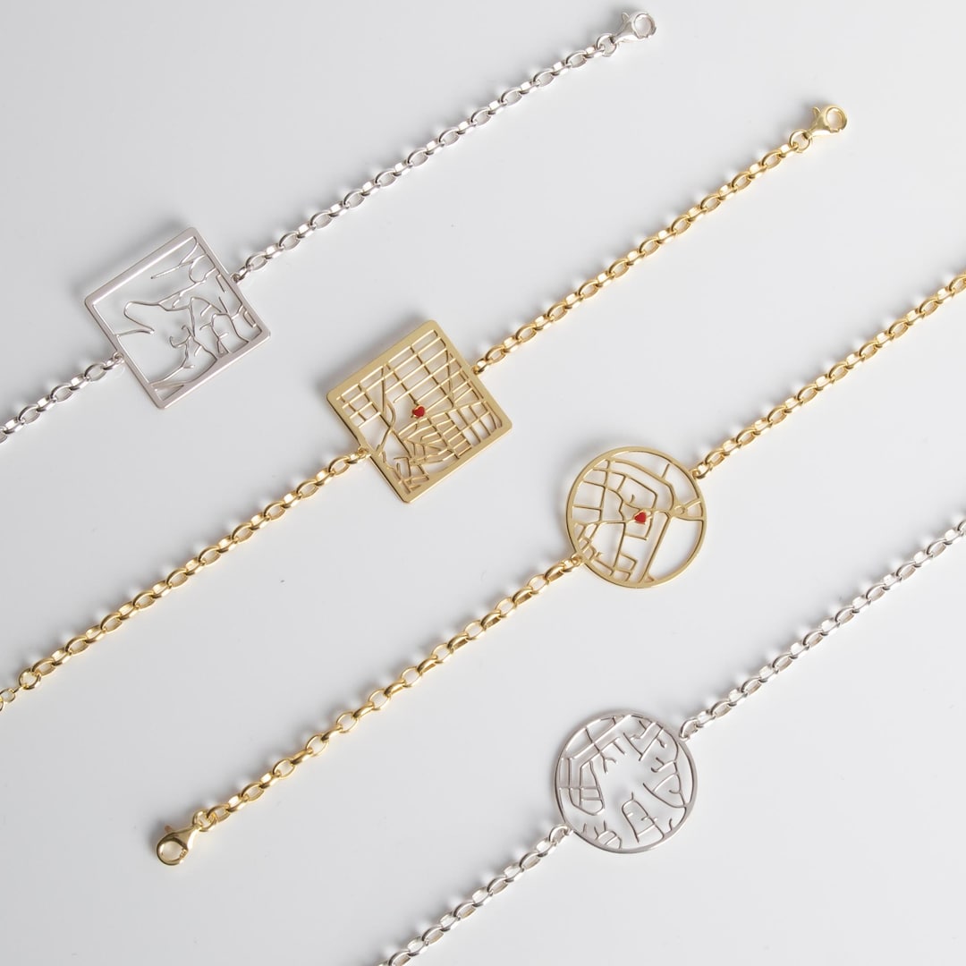 Custom Map Bracelet, 925 Sterling Silver, Personalized Location ...