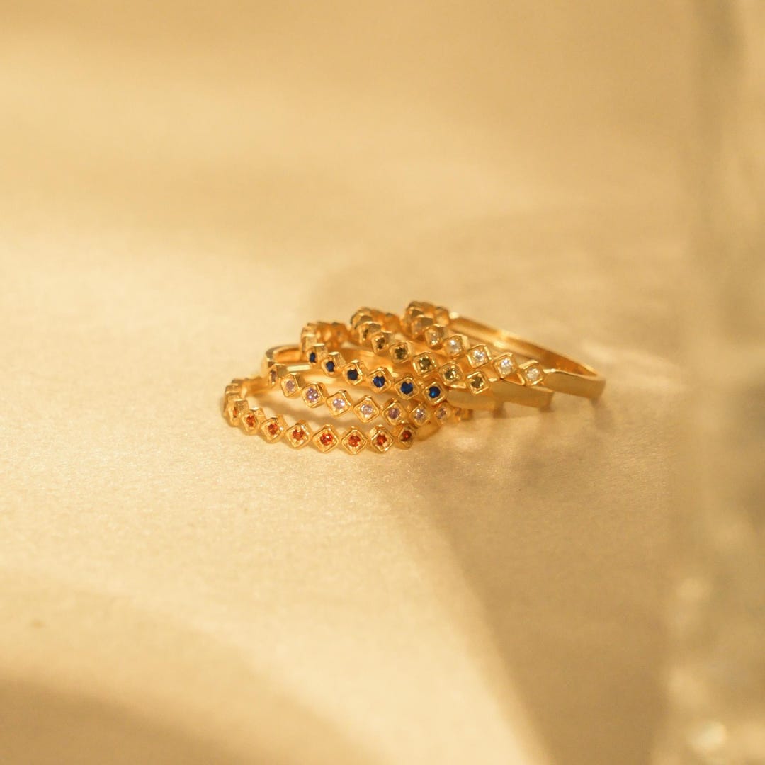 Losange Birthstone Ring Round Trendy Stackable Ring Anniversary Gift ...