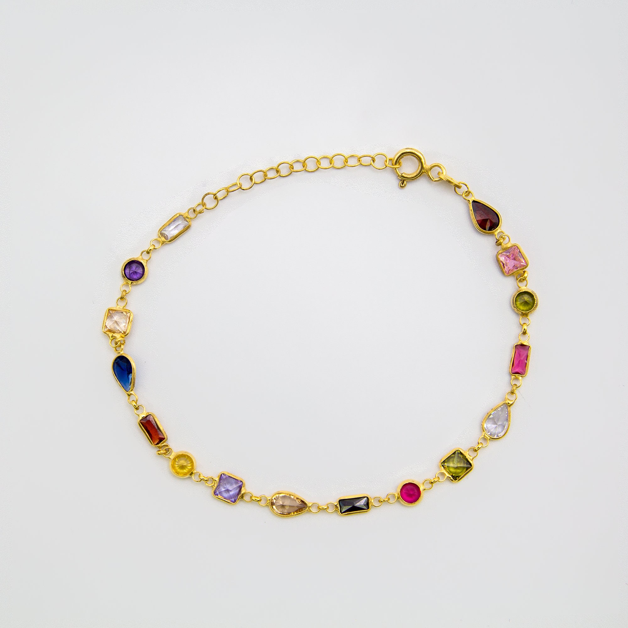 Colorful Stones Silver Charm Bracelet, Coloured Stone Gold Plated ...
