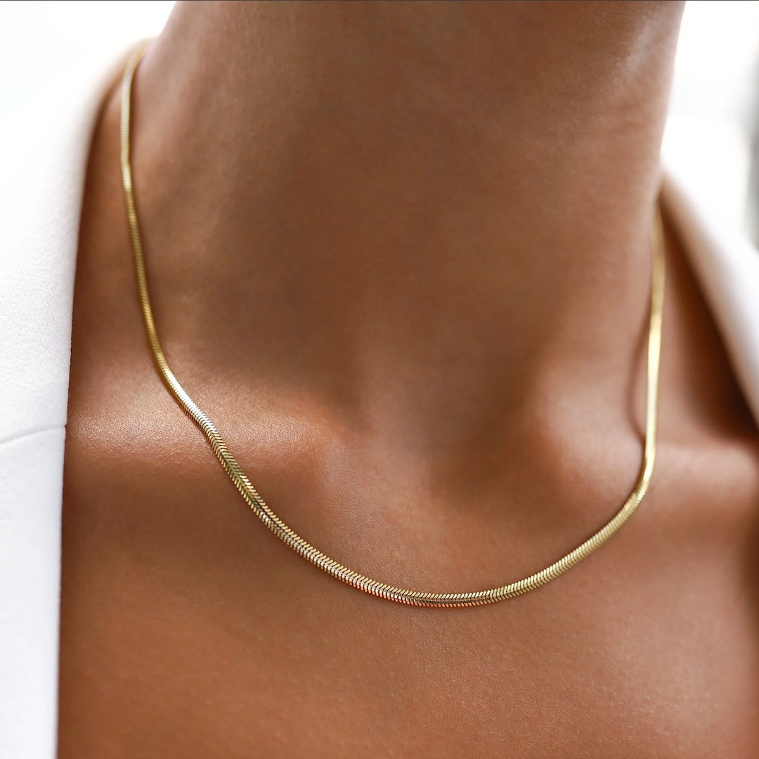 14K Solid Gold Snake Chain Necklace, Precious Gift for Women, 14k ...
