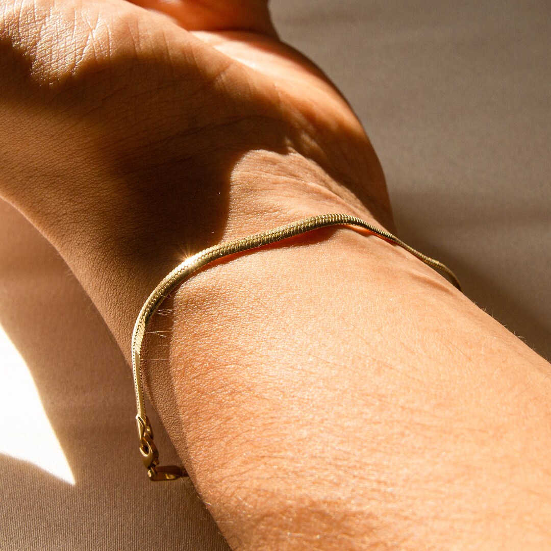 14K Solid Gold Snake Chain Bracelet, Precious Gift for Women, 14k ...