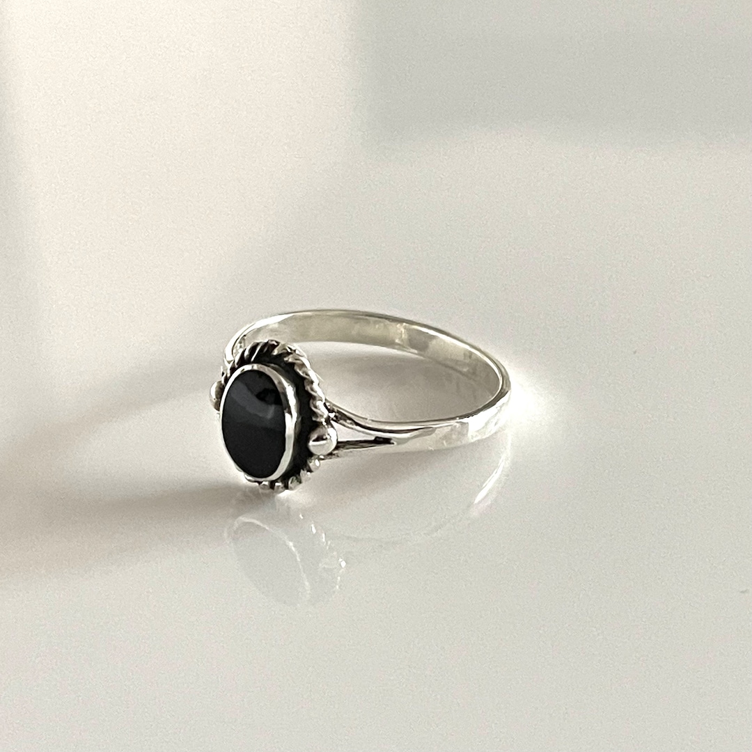 Bague en onyx ovale noir Bague en argent 925 Petite bague en argent ...
