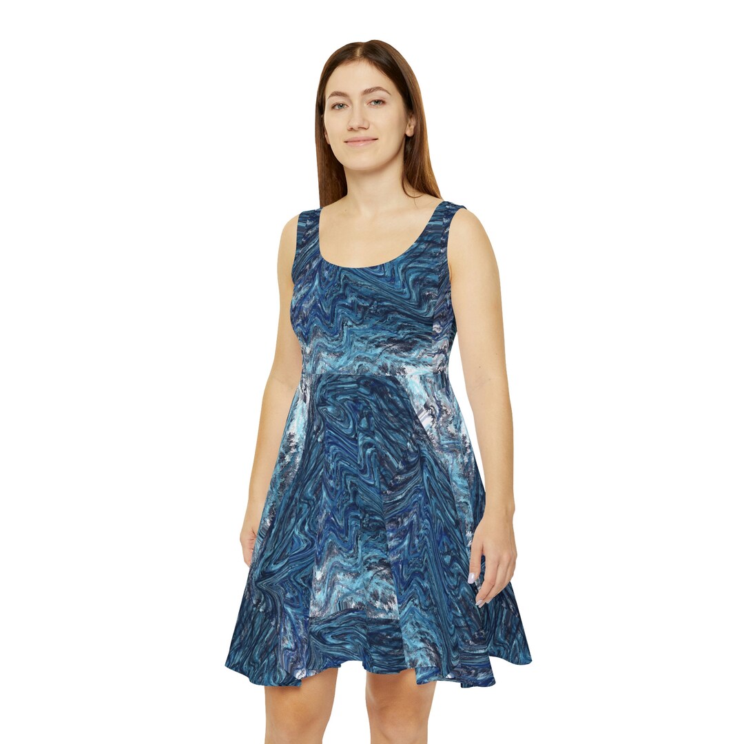 Blue Beach Wave Pattern Women's Skater Dress - Etsy
