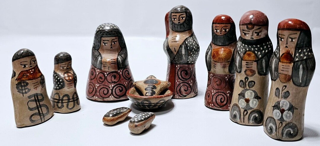 Vtg Tonala Mexican Nativity Scene Hand Painted Pottery Folk Art 11 Pc ...