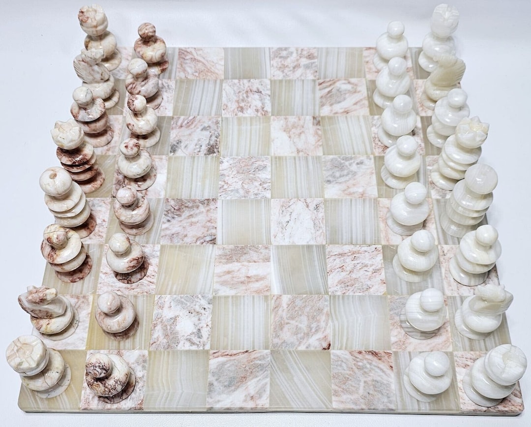 Vintage Mexican Aztec Marble Chess Set Board W/hand Carved Pieces 13 ...