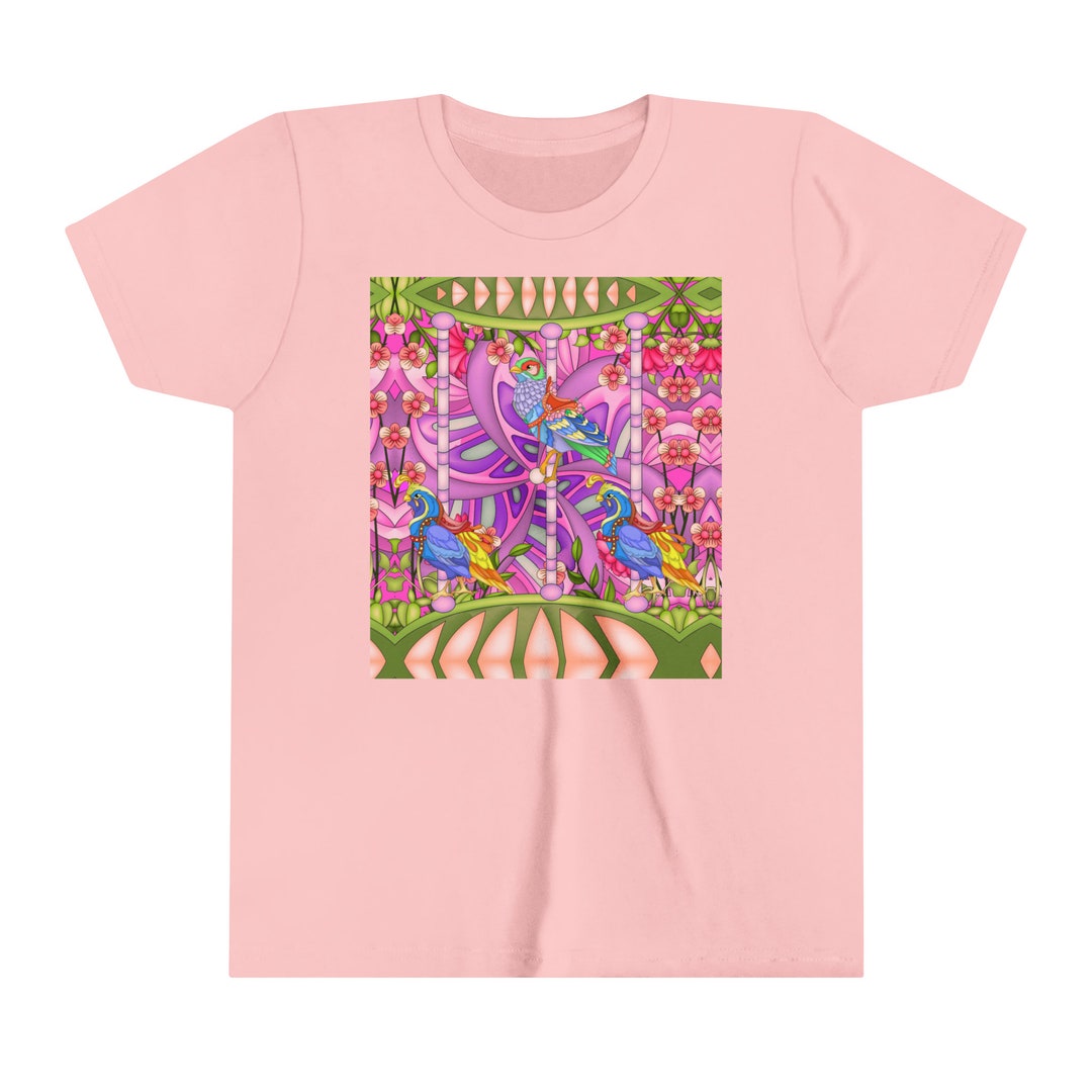 Carousel Birthday Party, Abstract Birds, Youth Girls Tee, Whimsical ...