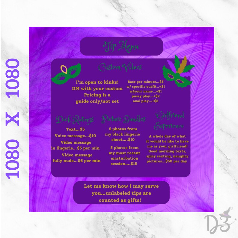 Onlyfans Tipping Menu Editable Template | Mardi Gras Onlyfans Menu ...