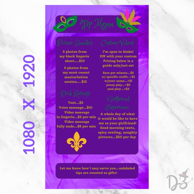 Onlyfans Tipping Menu Editable Template | Mardi Gras Onlyfans Menu ...