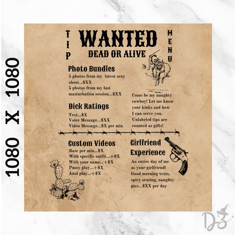 Onlyfans Tipping Menu Editable Template Western Onlyfans Menu, Canva ...