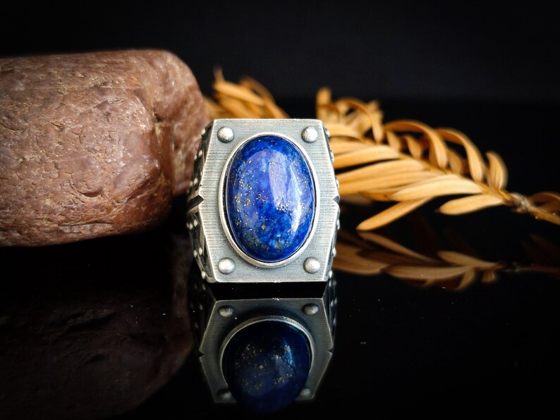 Lapis Stone Oxidized Men's Ring Large Men Ring With - Etsy