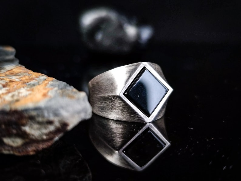 Black Onyx Stone Men's Ring, 10x10 Mm Square Onyx Stone Ring, Onyx Jewelry for Men, Modern Men ...