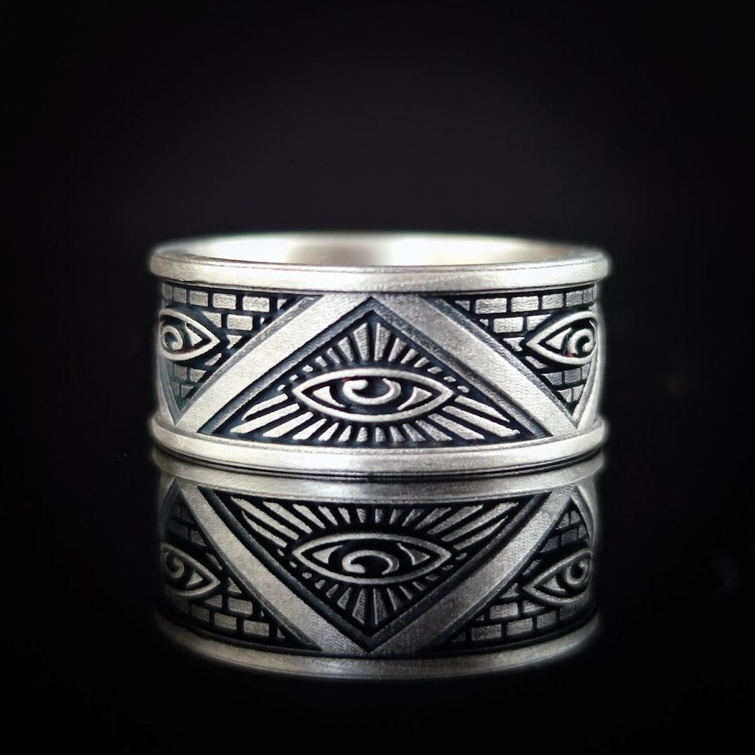 Masonic Symbol Ring, Silver All Seeing Eye Ring, Third Eye Ring of ...