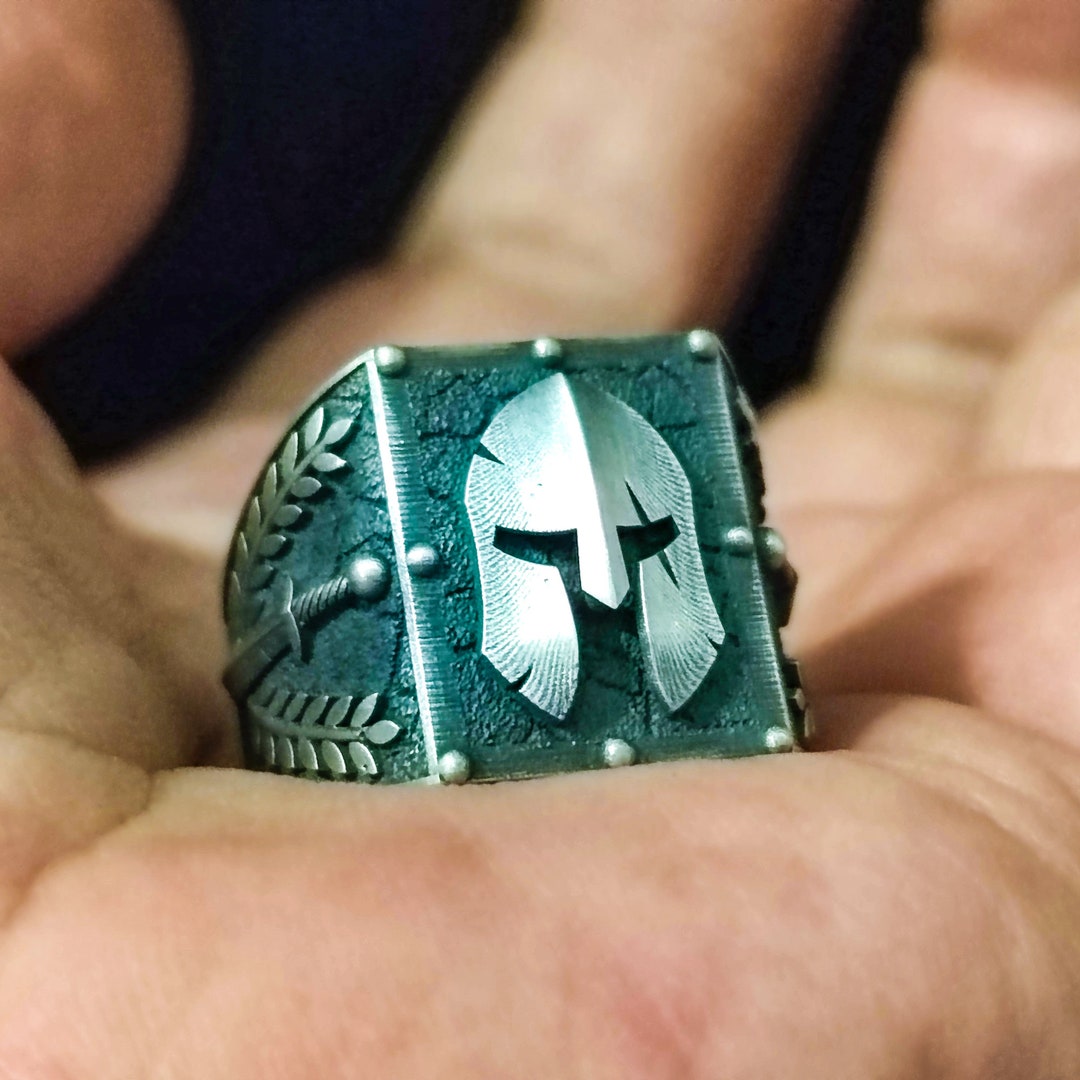 Sterling Silver Oxidized Spartan Helmet Ring, Ancient Greek Warrior ...