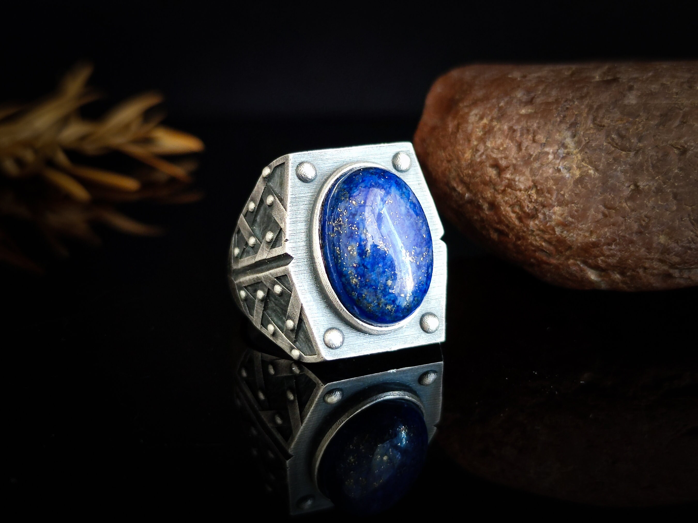 Lapis Stone Oxidized Men's Ring Large Men Ring With - Etsy