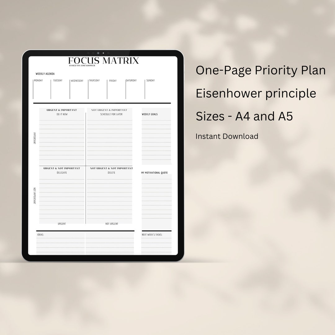 FOCUS MATRIX, Eisenhower Matrix, Decision Matrix, Productivity Planner ...