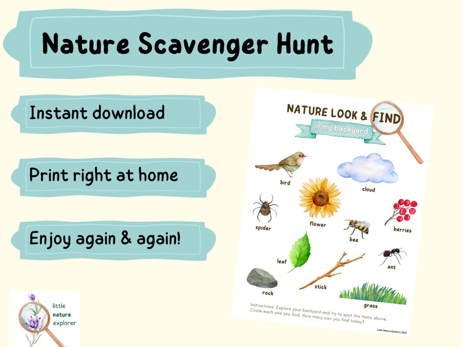 Printable Nature Scavenger Hunt - Look and Find in Nature - Backyard ...