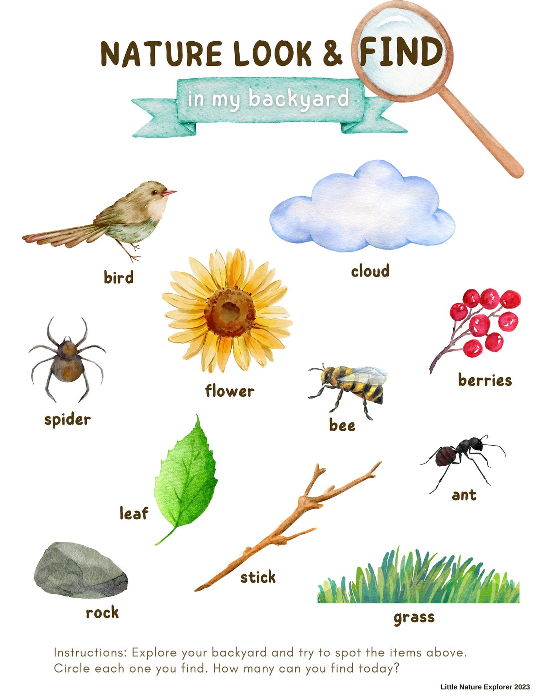 Printable Nature Scavenger Hunt - Look and Find in Nature - Backyard ...
