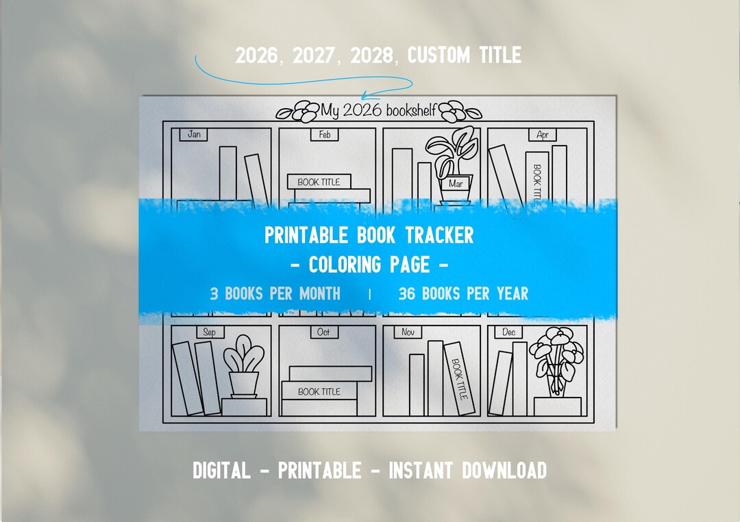 Yearly Bookshelf Reading Tracker Printable 3 Books a Month, Digital ...