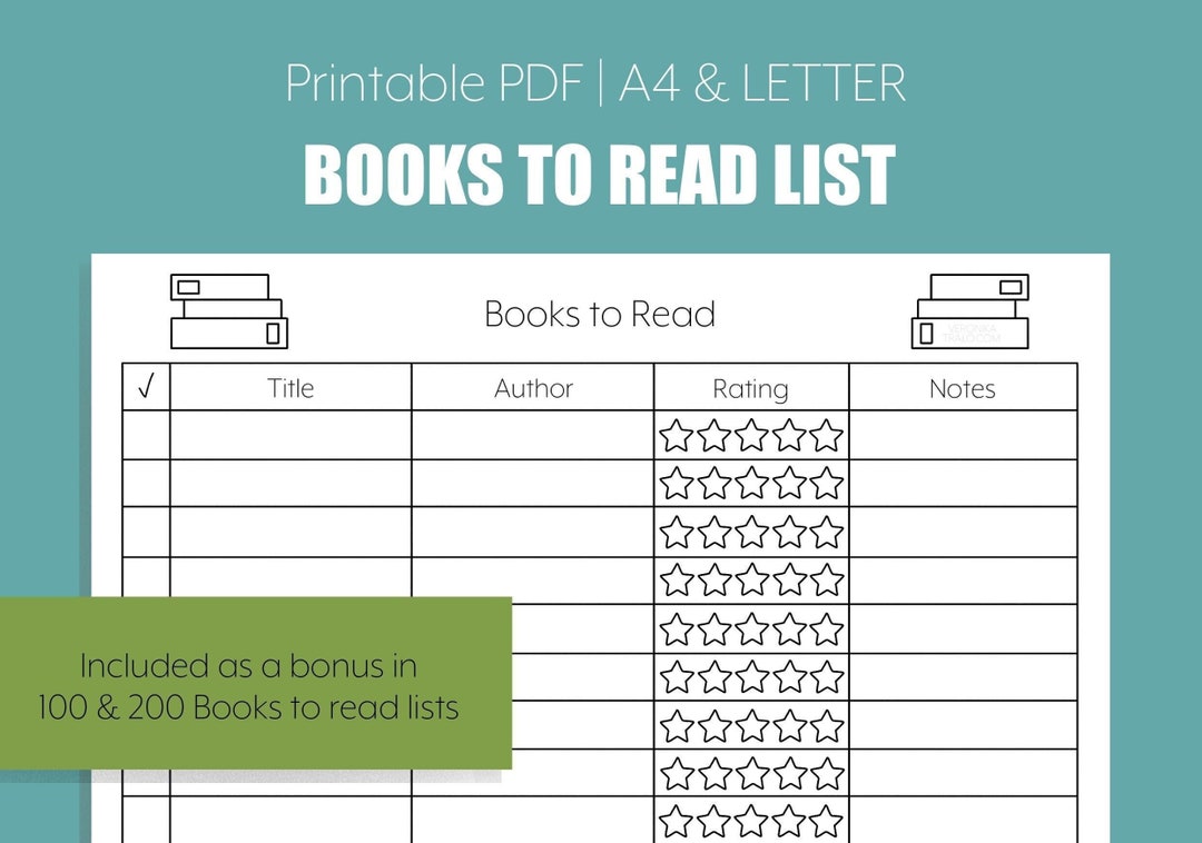 Printable Books to Read List | A4 & LETTER | Books Tracker - Etsy