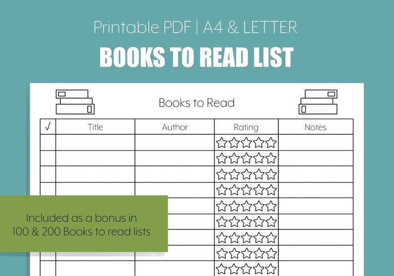 Printable Books to Read List A4 & LETTER Books Tracker - Etsy