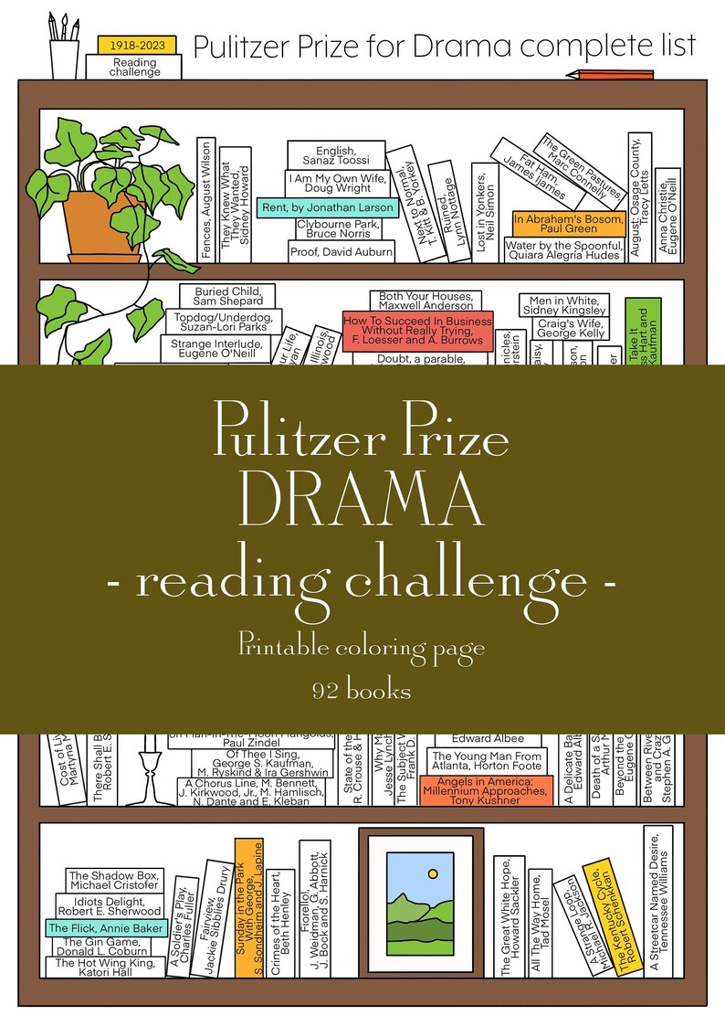 Printable Pulitzer Prize for DRAMA Reading Challenge, Complete Pulitzer ...