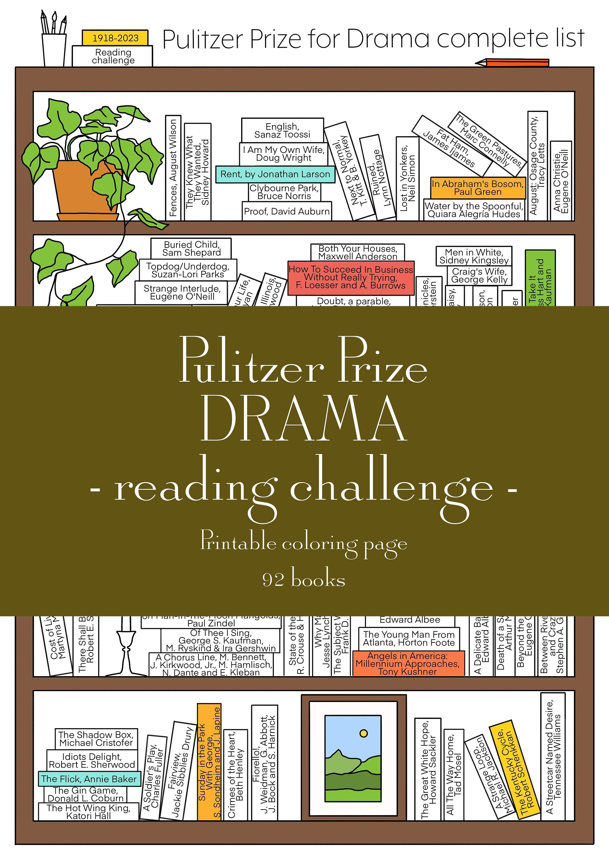 Printable Pulitzer Prize for DRAMA Reading Challenge, Complete Pulitzer ...