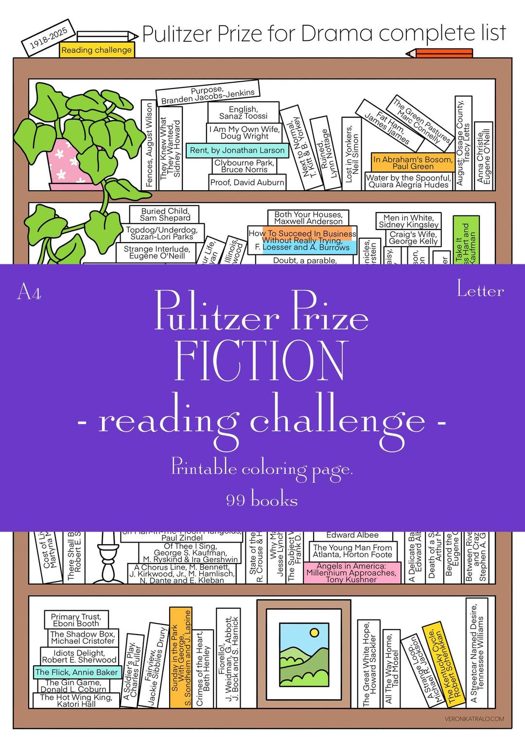 Pulitzer Prize for FICTION Reading Challenge: 1918-2025 List (A4 ...