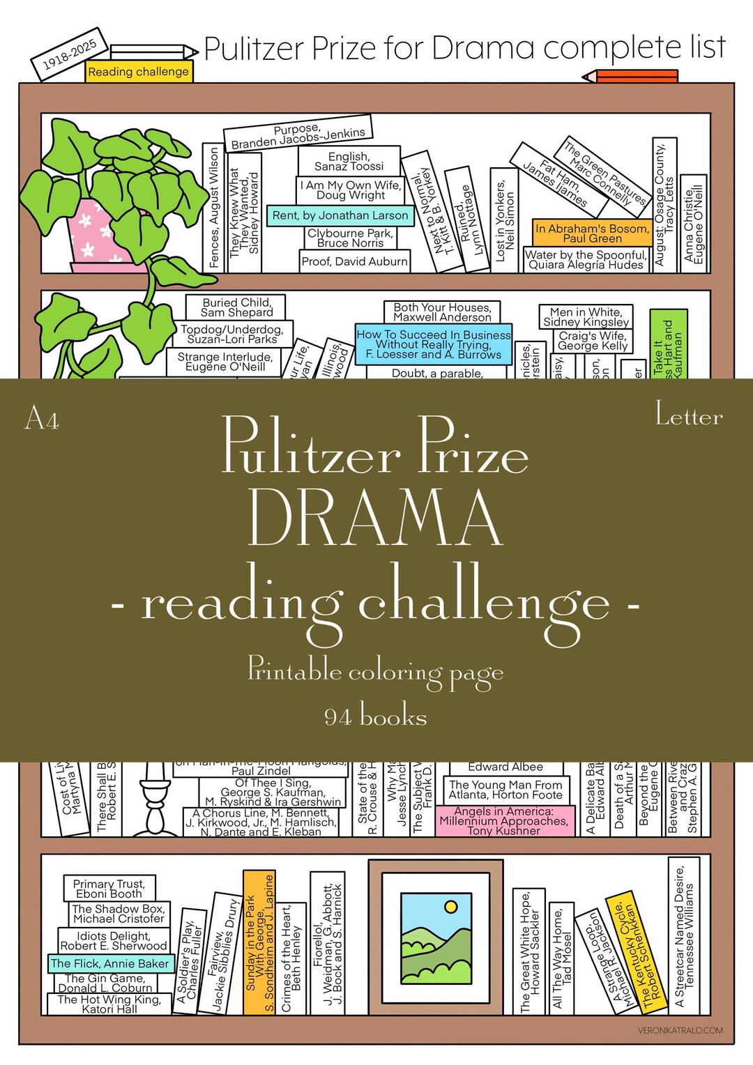 Printable Pulitzer Prize for DRAMA Reading Challenge, Complete Pulitzer ...