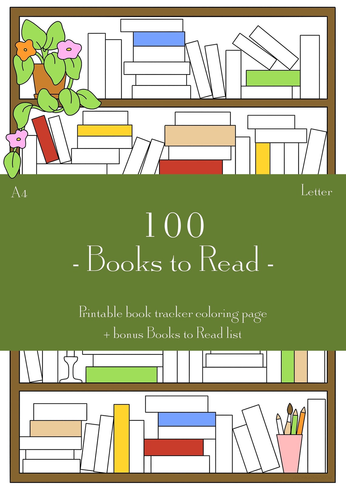 100 Books to Read Printable Book Tracker Coloring Page Bonus Books to ...