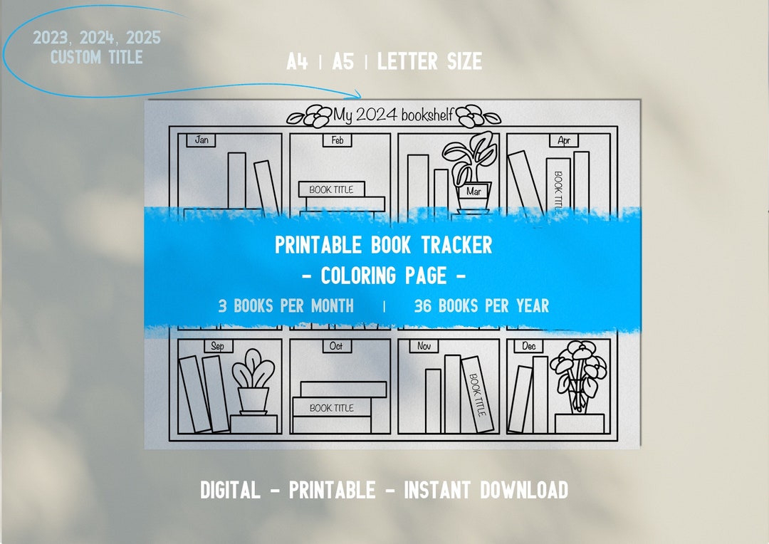3 Books/month Yearly Bookshelf Reading Tracker Printable, Reading List ...