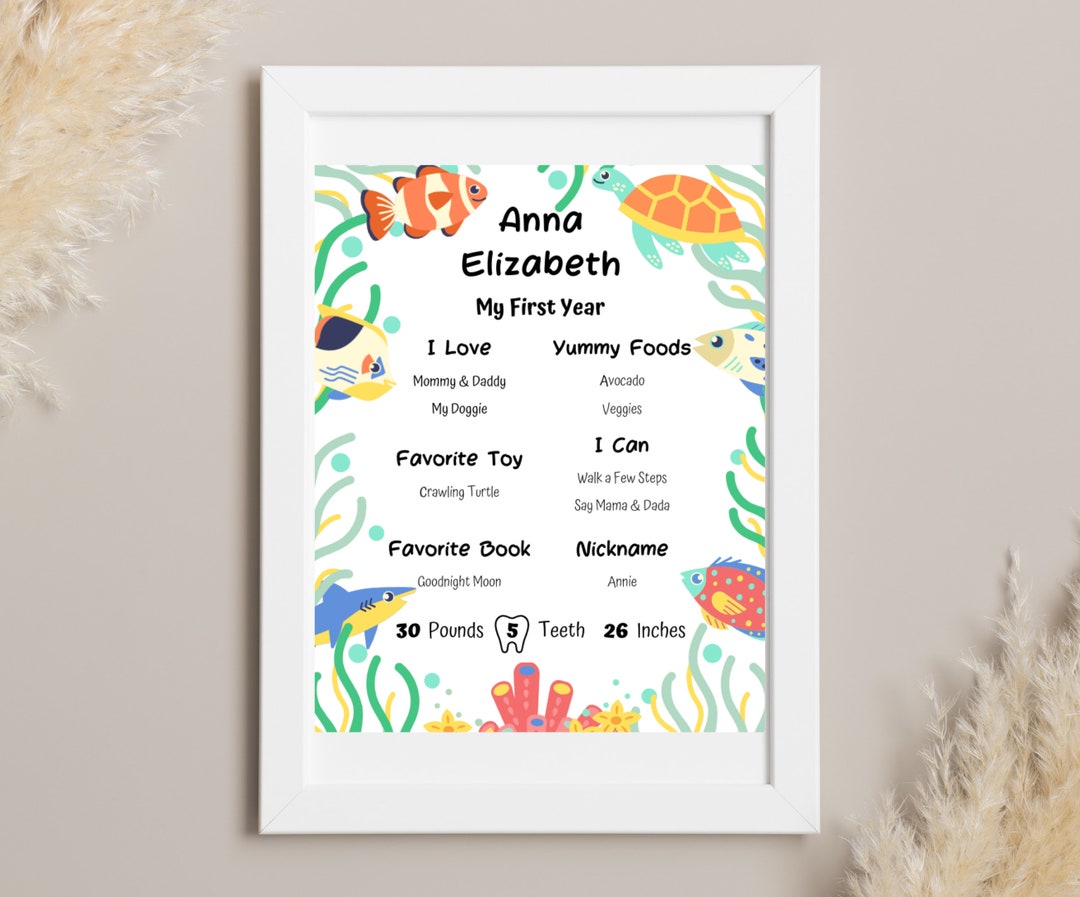 Editable Ocean Sea Birthday Milestone 12 Month Canva Template First ...