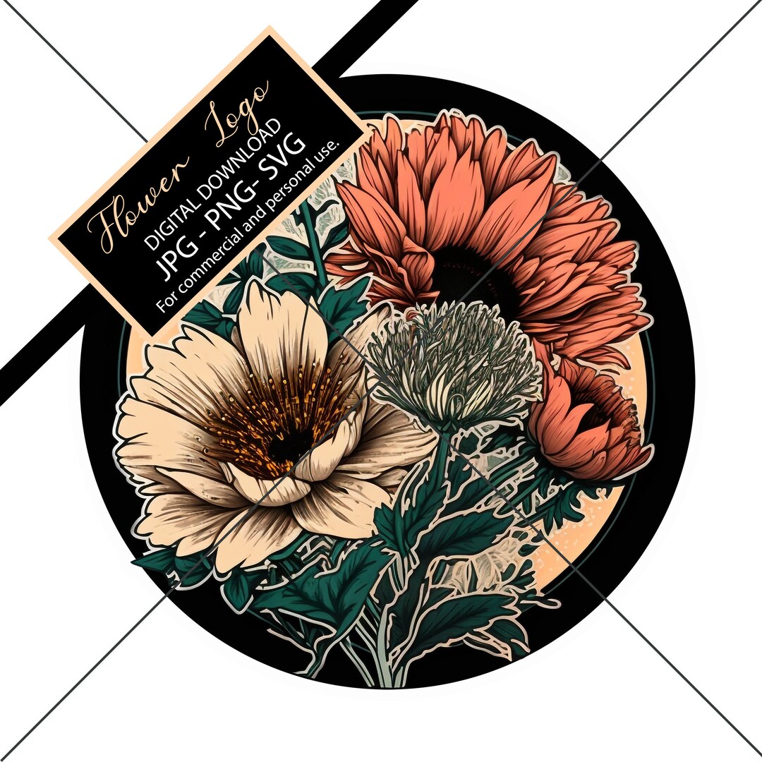 Circular Flower Logo Clip Art, Cricut SVG File, Sticker Heart Digital ...
