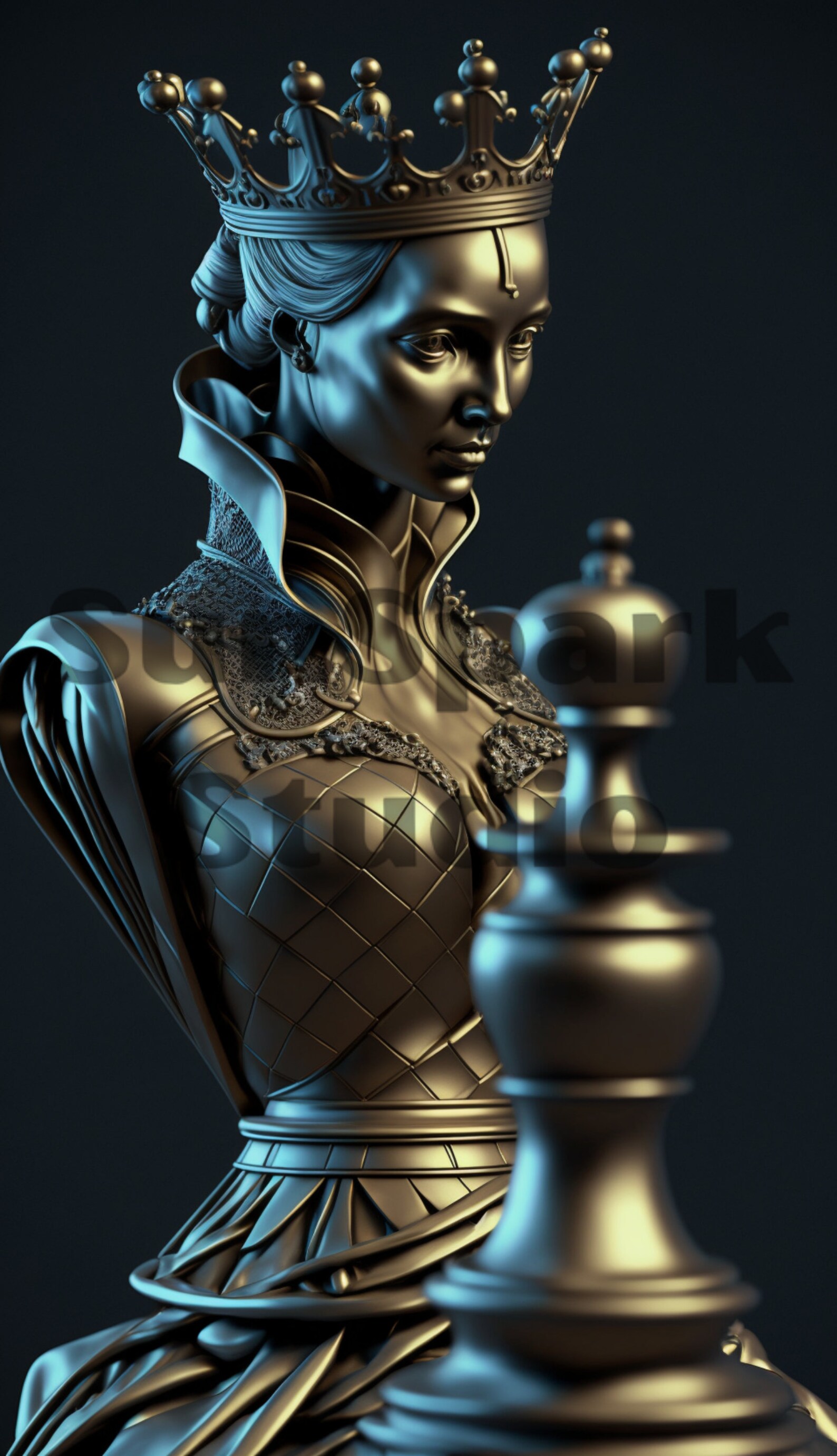 Queen Chess Piece in Gold Digital Download Printable Wall Art Unique ...