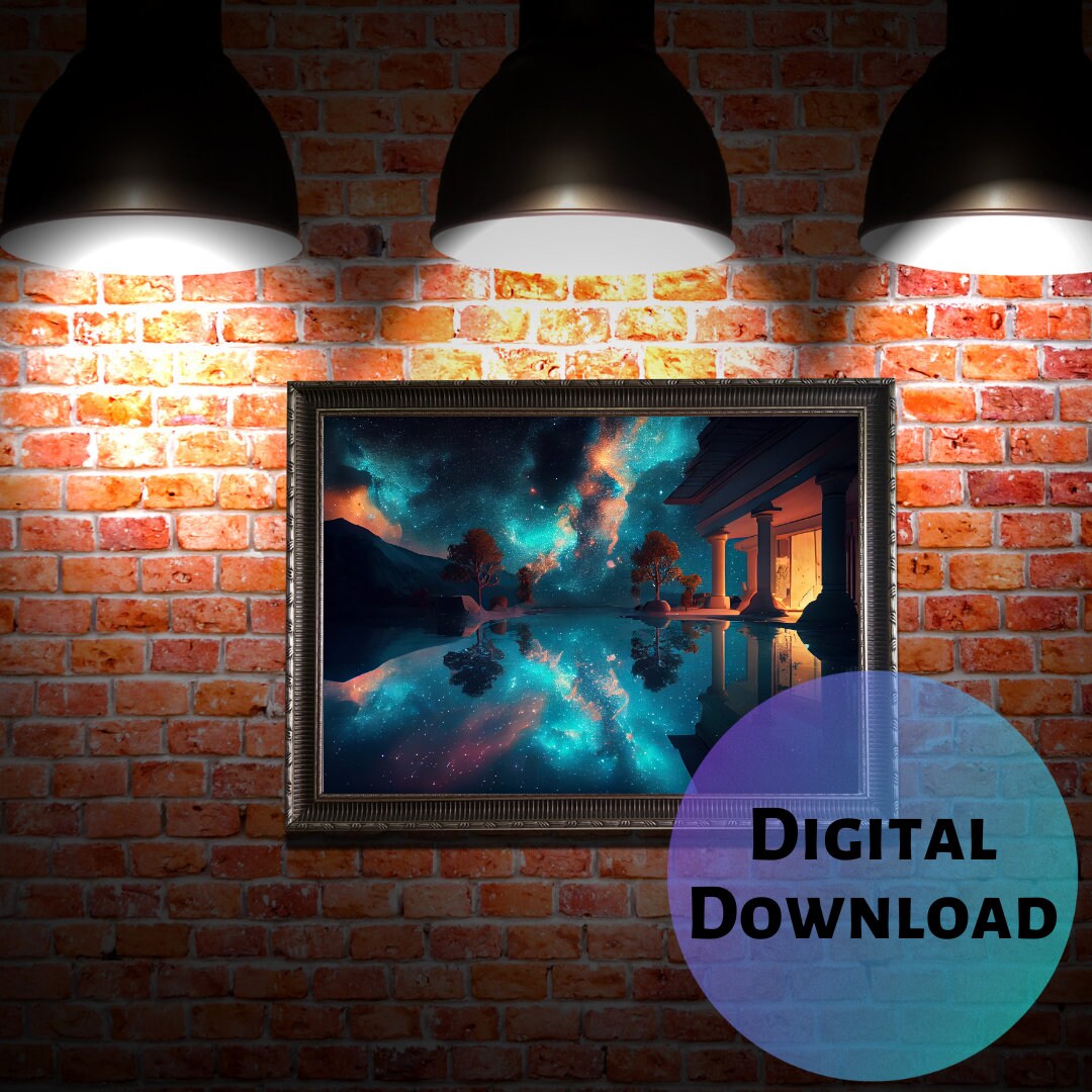 Night Sky Pool Reflection PAINTING PRINTABLE Digital Art - Etsy