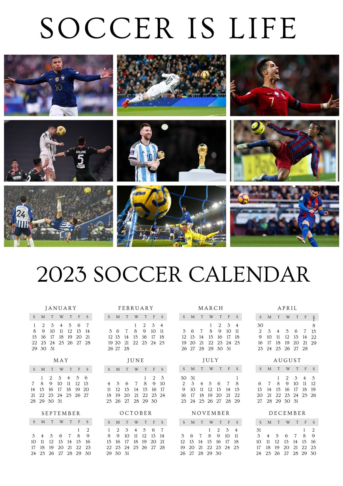2023 Printable Soccer SVG Calendar-gifts for Boys & Girls-calendar SVG ...