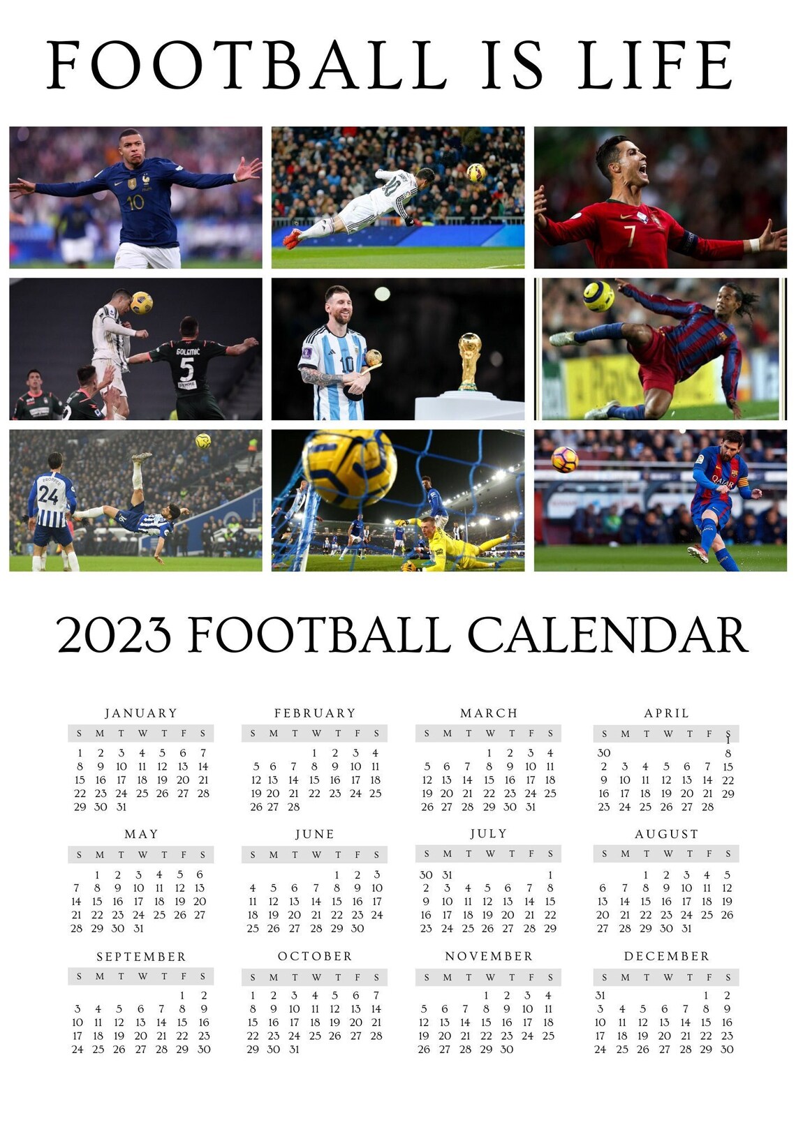 2023 Printable Football Calendar - Football Calendar SVG - Gifts for ...