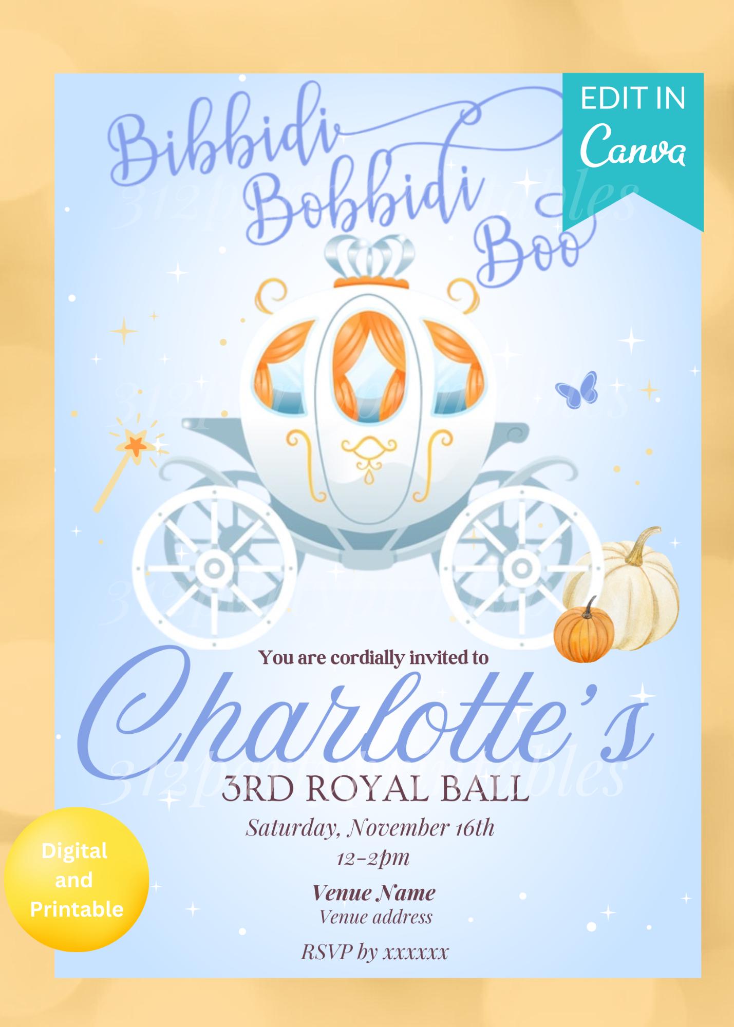 Cinderella Royal Ball Birthday Invitation, Editable Canva Free - Etsy