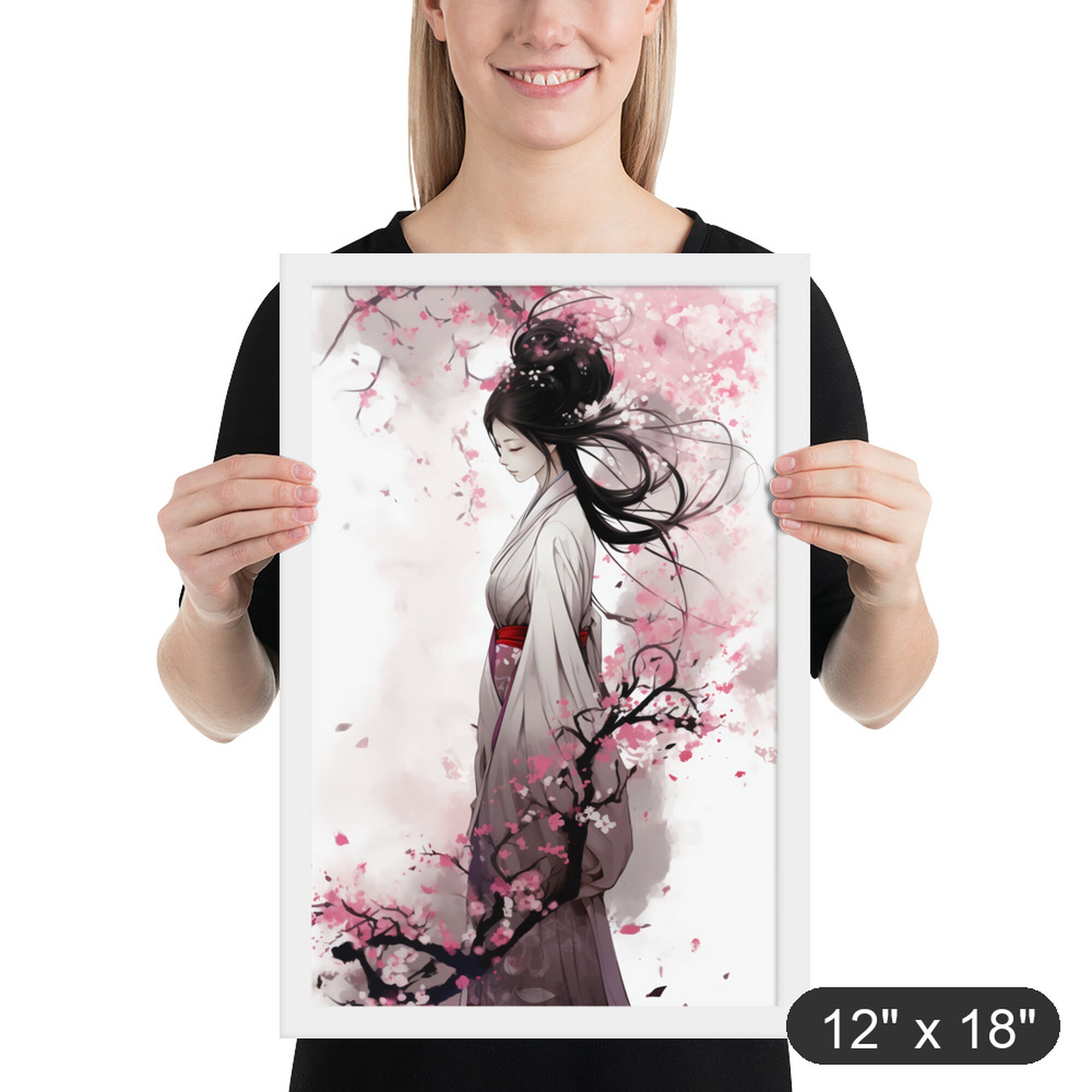 Geisha Amidst Cherry Blossoms: Japanese Wall Art Print Framed FCB011 - Etsy
