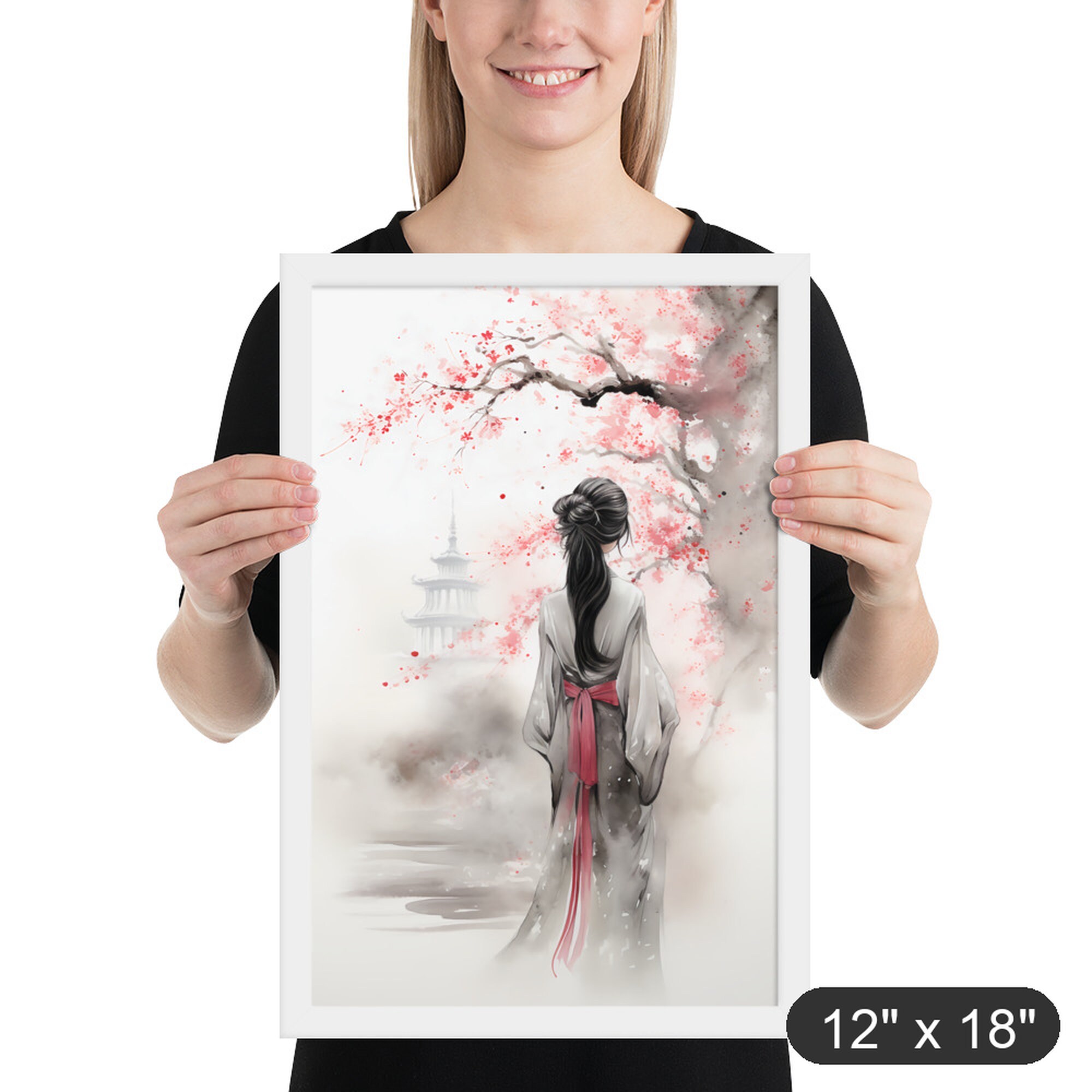 Japanese Geisha Pink Cherry Blossom Framed Art Wall Decorr FCB016 - Etsy