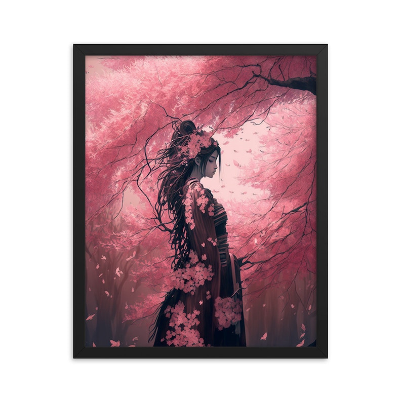 Pink Petals: A Japanese Geisha in Bloom Framed Poster - Etsy