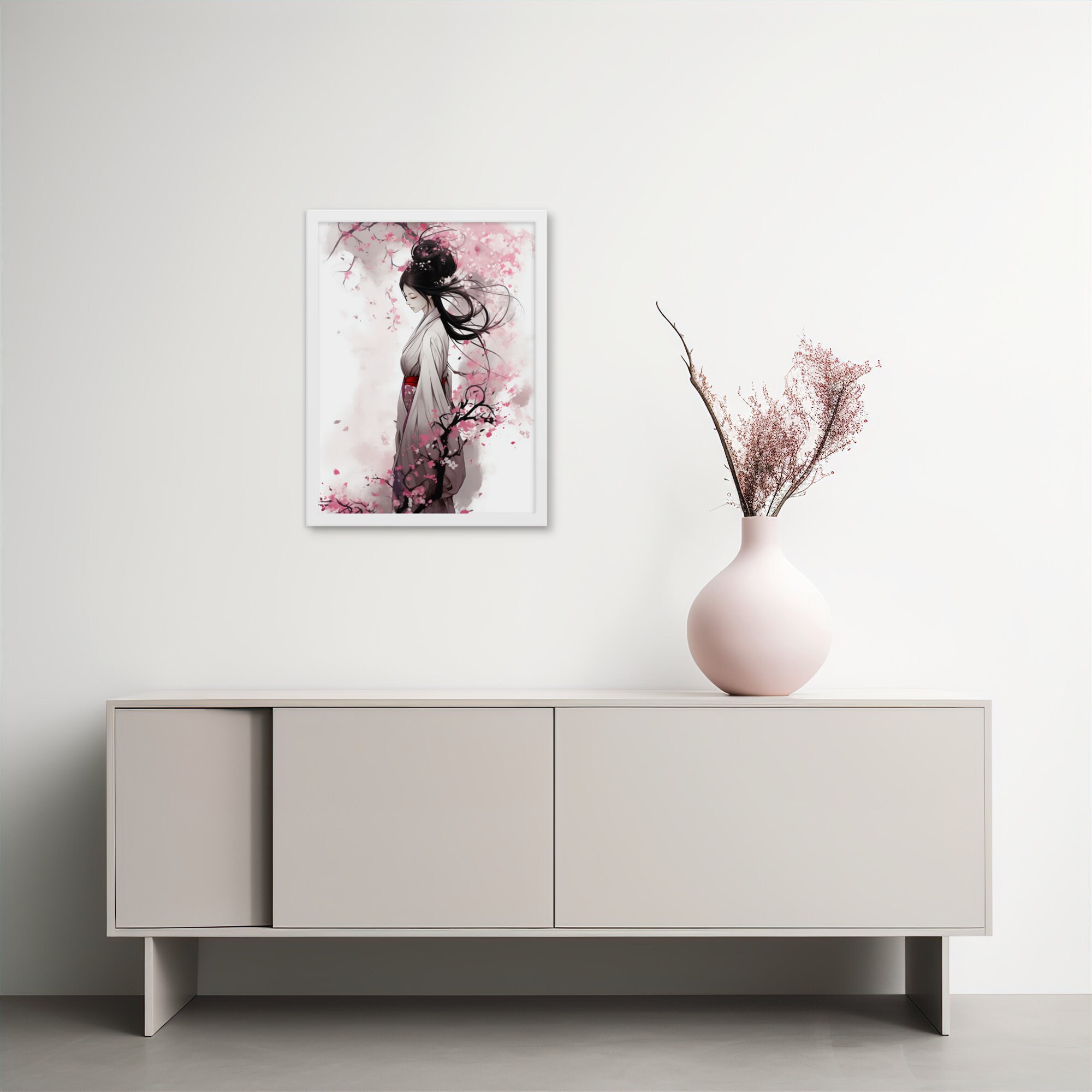 Geisha Amidst Cherry Blossoms: Japanese Wall Art Print | Framed | FCB011 - Etsy