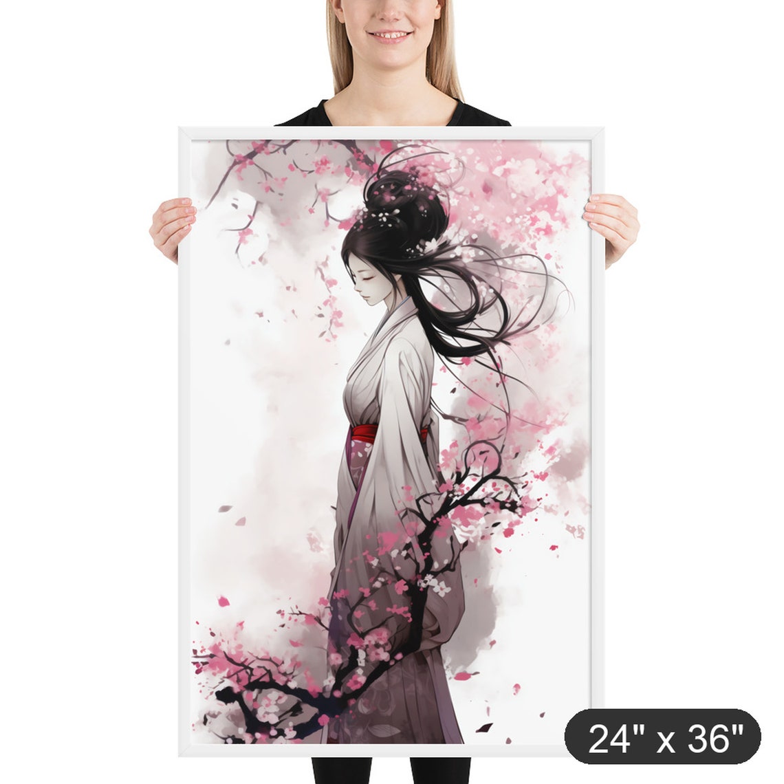 Geisha Amidst Cherry Blossoms: Japanese Wall Art Print Framed FCB011 - Etsy