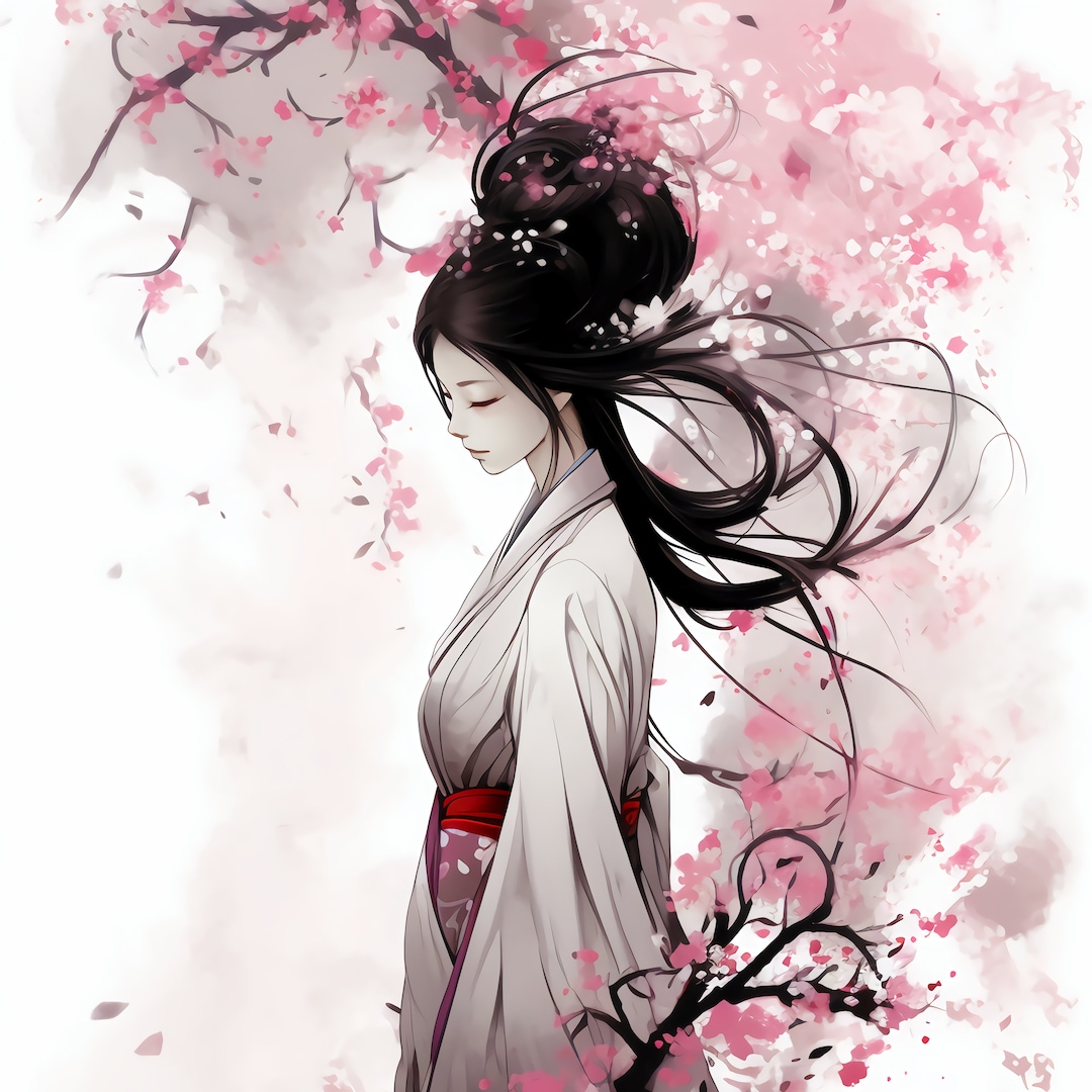 Geisha Amidst Cherry Blossoms: Japanese Wall Art Print | Framed | FCB011 - Etsy