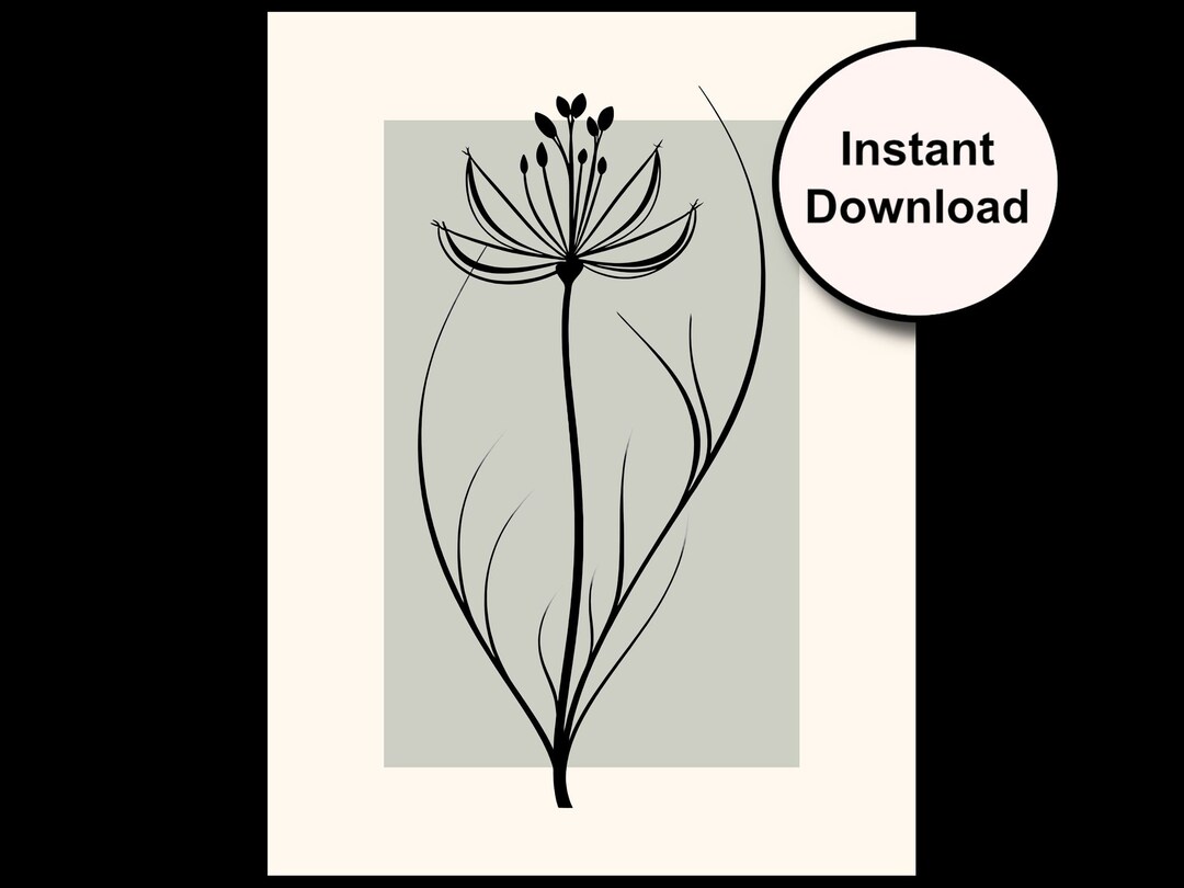Single Flower Art Printable Minimalist Modern Design Digital Download ...
