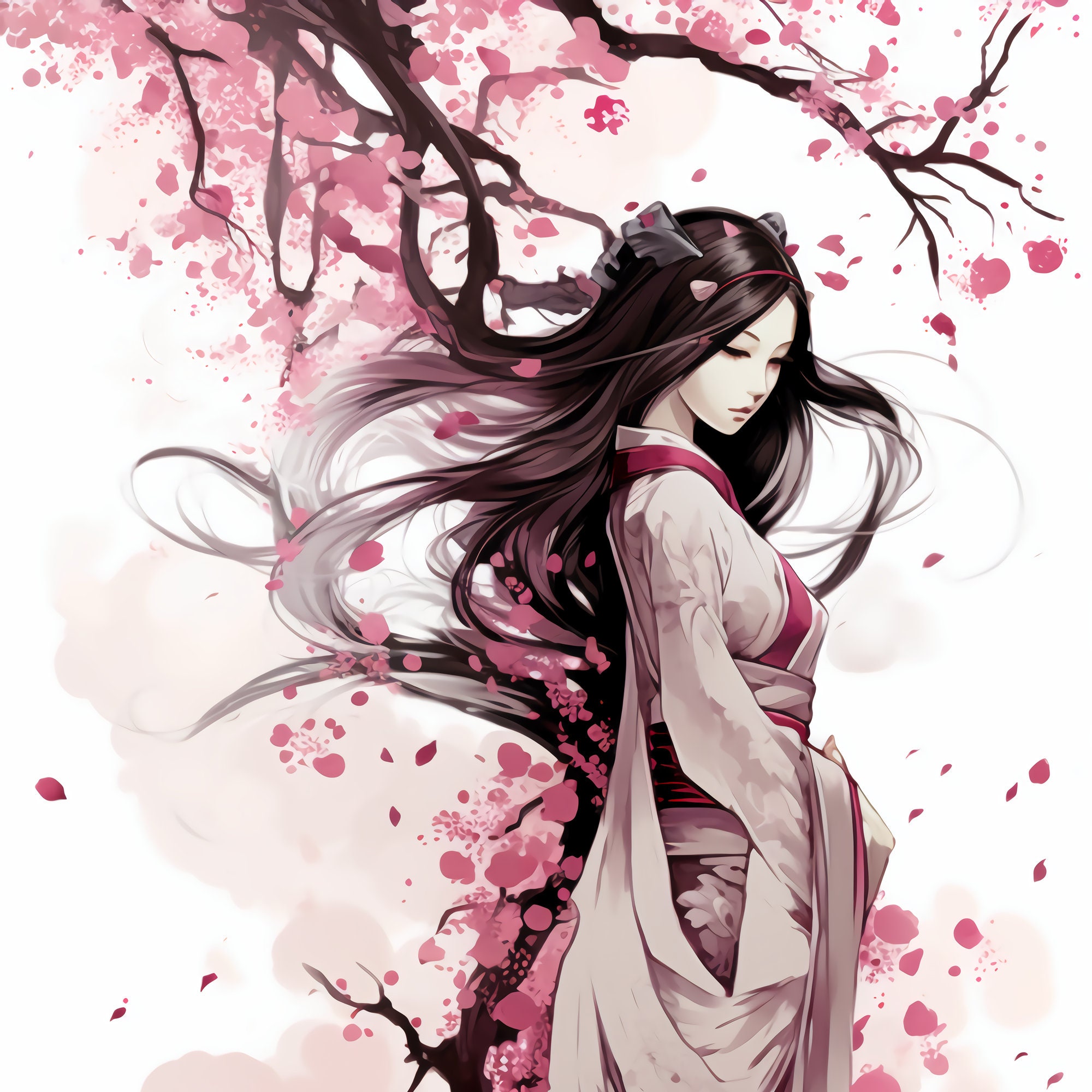 Japanese Geisha in Sakura Bloom: Wall Art Decor Print Framed FCB010 - Etsy