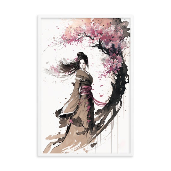 Women Japanese Cherry Blossom Artwork Yashima Gakutei | Woman Seated