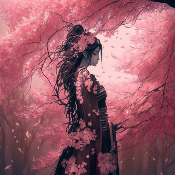 Geisha Amidst Cherry Blossoms: Japanese Wall Art Print Framed FCB011 - Etsy