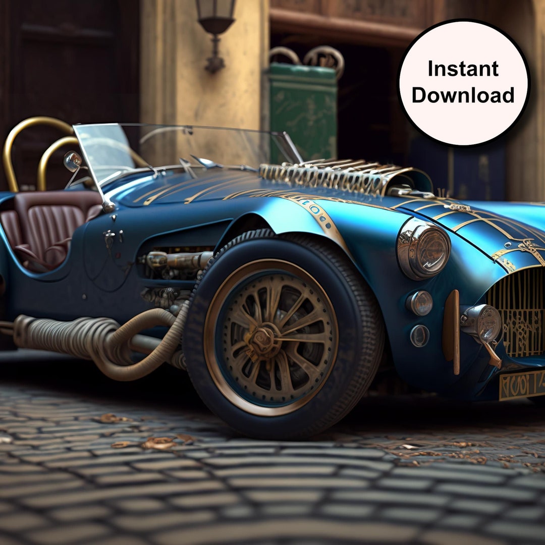 Steampunk Roadster Open Top Car #1 | Blue | Wall Art | Digital Download ...